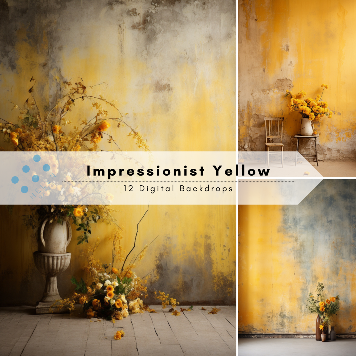 Impressionist Yellow Digital Backdrops for Photographers